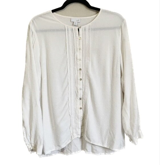 J. Jill | Tops | J Jill Women Large Petite Swiss Dot Top Cream Button ...